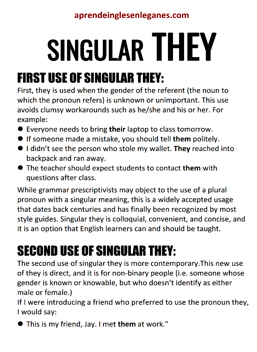 Singular They Grammar Sheet